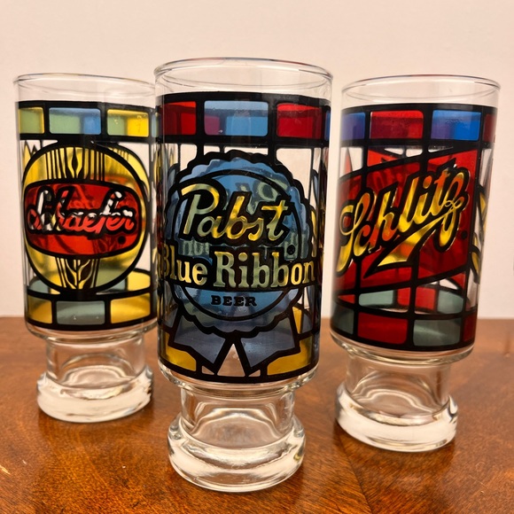 Kitchen | Vintage Beer Glasses 12 Oz Stained Glass Schaefer Pabst ...